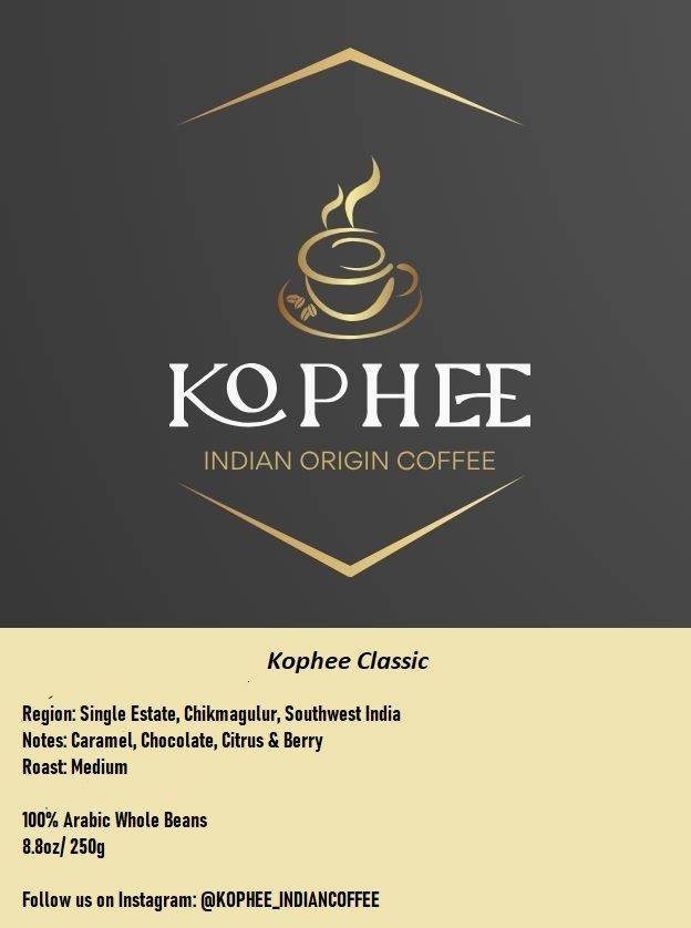 Kophee Classic Indian Origin Coffee, Whole Beans, Small Batch Roasted,
